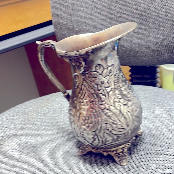Accents | Vintage Silver Pitcher W Repousse Floral Design Made In India ...